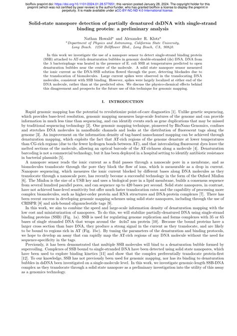 Pdf Solid State Nanopore Detection Of Partially Denatured Dsdna With