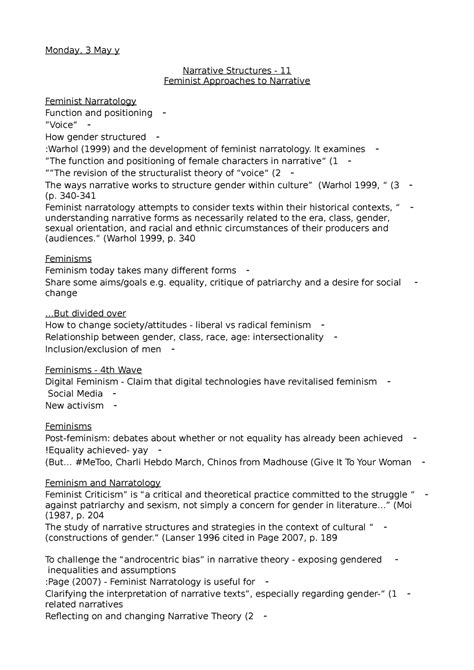 Narrative Structures 11 Friday 3 April Y Narrative Structures 11 Feminist Approaches To