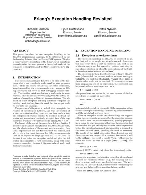 Erlangs Exception Handling Revisited Pdf Control Flow Subroutine