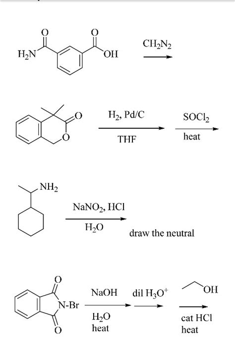 Solved Ch2n2 Oh H2 Pd C Socl Thf Heat Nh 2 Nano2 Hci H20