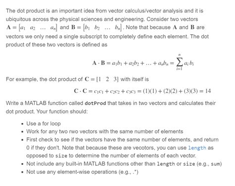 Solved The Dot Product Is An Important Idea From Vector Chegg