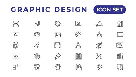 Set Of Thin Line Icons Of Graphic Design Simple Linear Icons In A Modern Style Flat Creative
