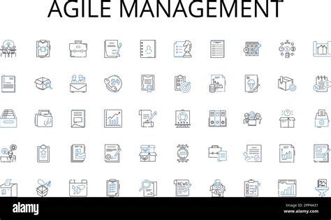 Agile Management Line Icons Collection Speed Engine Performance
