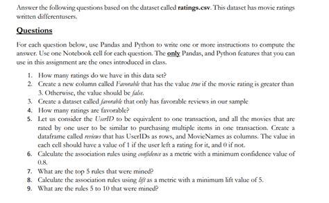 Solved Answer The Following Questions Based On The Dataset Chegg