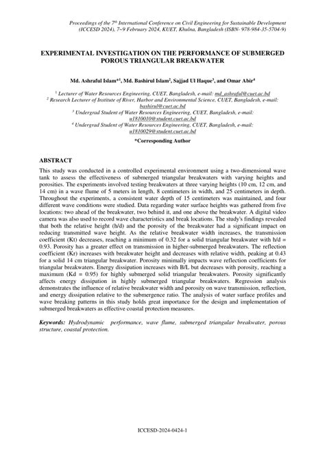 Pdf Experimental Investigation On The Performance Of Submerged Porous