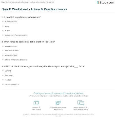 Quiz And Worksheet Action And Reaction Forces