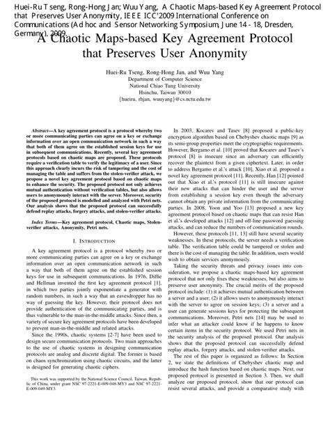 pdf a chaotic maps based key agreement protocol that preserves user