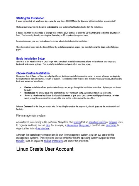 Linux Create User Account Starting The Installation Pdf Linux Distribution Installation