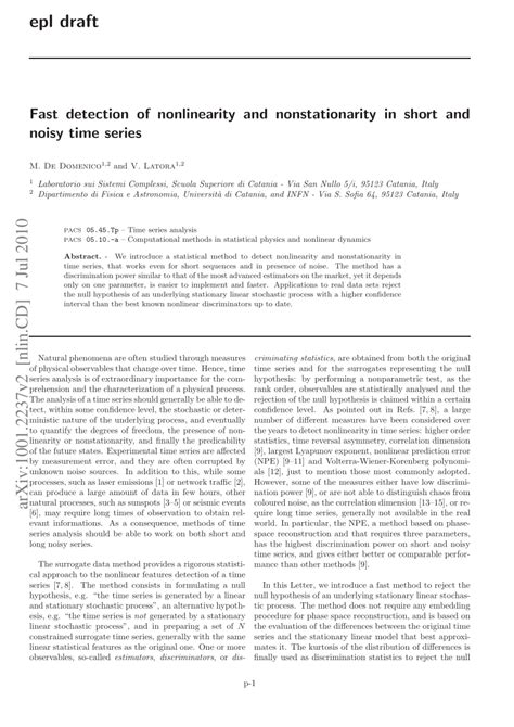 Pdf Fast Detection Of Nonlinearity And Nonstationarity In Short And Noisy Time Series