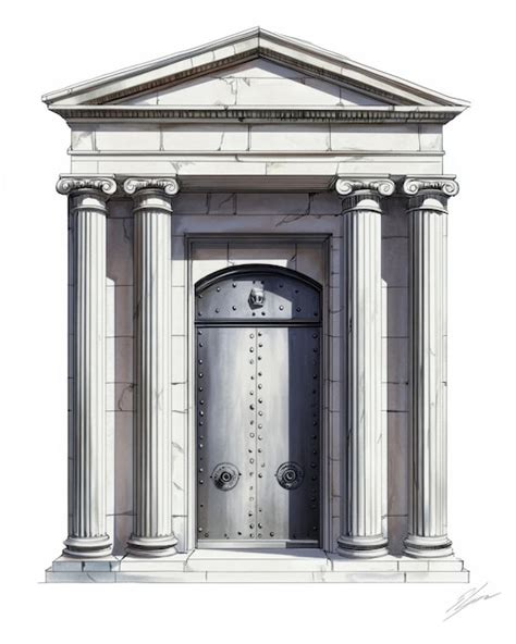 Classical Architecture With Ionic Columns And Metal Door Premium Ai Generated Image