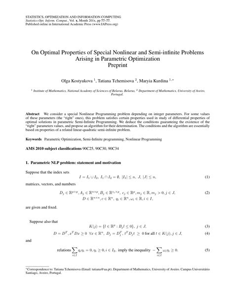 Pdf On Optimal Properties Of Special Nonlinear And Semi Infinite