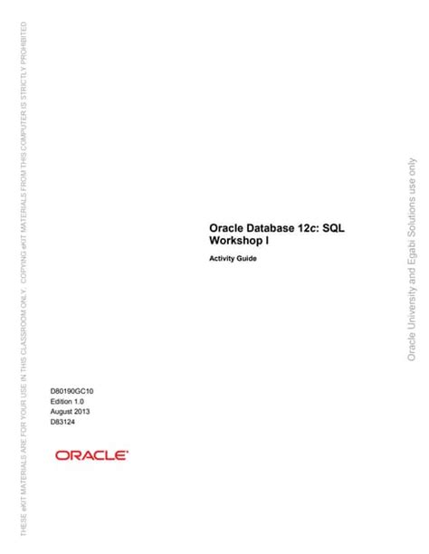Oracle Database 12c Sql Worshop 1 Activity Guide Pdf Databases