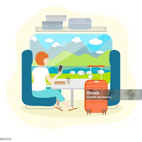 창 밖으로 보고 양 목초지의 보기의 사진을 찍는 기차에서 벡터 소녀 관광에 대한 스톡 벡터 아트 및 기타 이미지 관광 관광객 러시아 Istock