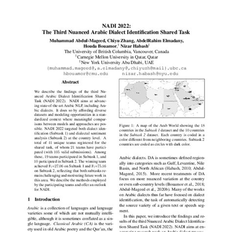 Nadi 2022 The Third Nuanced Arabic Dialect Identification Shared Task Acl Anthology