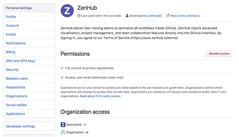 granting zenhub third party access permissions in github help center