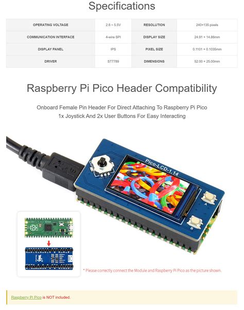 Coolwell Waveshare Inch LCD Display Module For Raspberry Pi Pico Embedded ST Driver