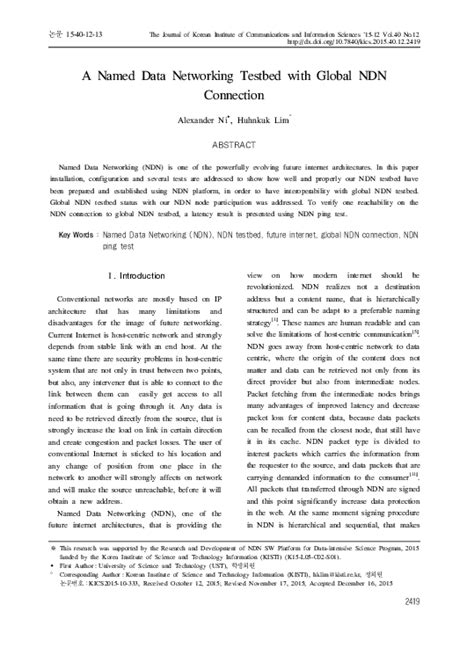 Pdf A Named Data Networking Testbed With Global Ndn Connection