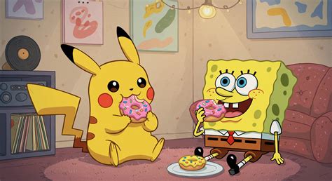 Spongebob And Pikachu Enjoying Donuts By Happyboiiiiiiiiiiiii On Deviantart
