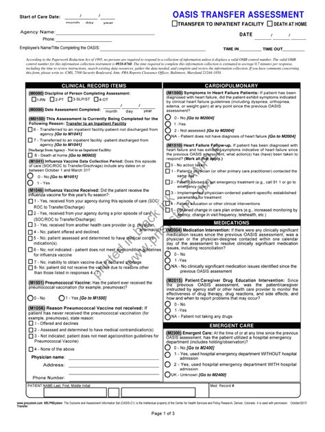 Fillable Online Oasis Transfer Assessment Fax Email Print Pdffiller