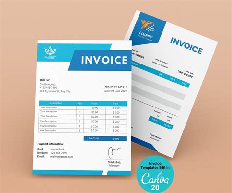 Invoice Template Editable Billing Form Canva Template Custom