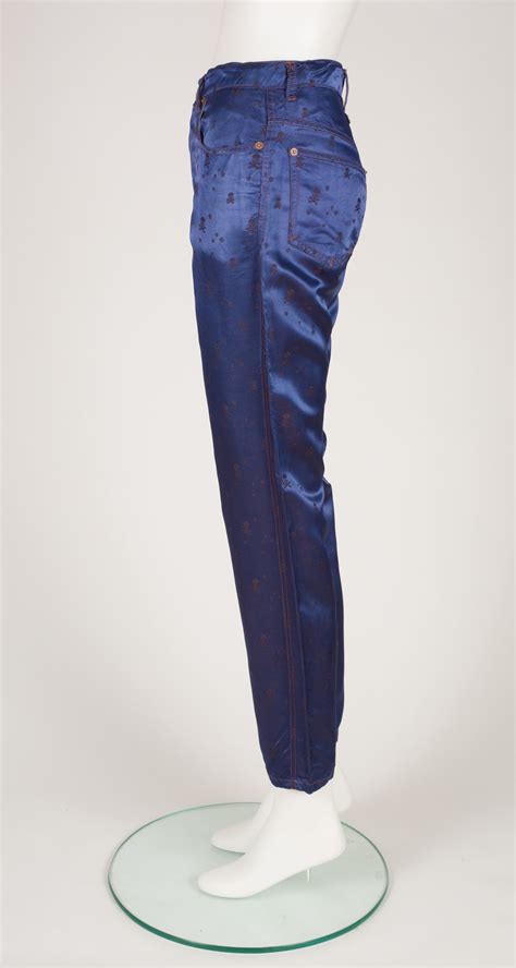 Jean Paul Gaultier 1990s Skull And Crossbones Print Blue Jacquard Satin