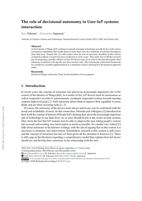 Pdf The Role Of Decisional Autonomy In User Iot Systems Interaction