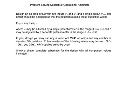 Solved Problem Solving Session 3 Operational Amplifiers Design An Op