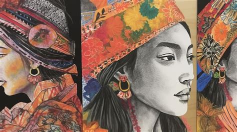 Premium Ai Image A Drawing Of A Woman With A Colorful Hat And A Red Hat