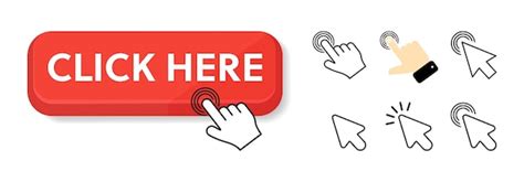 premium vector click here button with hand pointer clicking vector