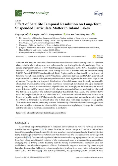 Pdf Effect Of Satellite Temporal Resolution On Long Term Suspended Particulate Matter In