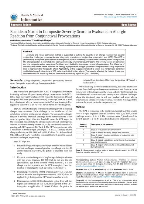 Pdf Euclidean Norm In Composite Severity Score To Evaluate An