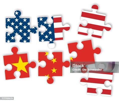 흰색 배경에 미국과 중국의 국기와 직소 퍼즐 조각으로 미국과 중국 무역 전쟁 개념 미국에 대한 스톡 벡터 아트 및 기타 이미지 미국 브이 일러스트레이션 Istock