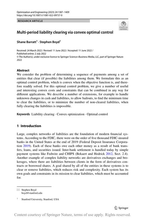 multi period liability clearing via convex optimal control