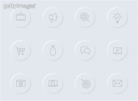 Seo Gray Vector Icons On Round Rubber Buttons Seo Icon Set For Web Mobile Apps Ui Design And