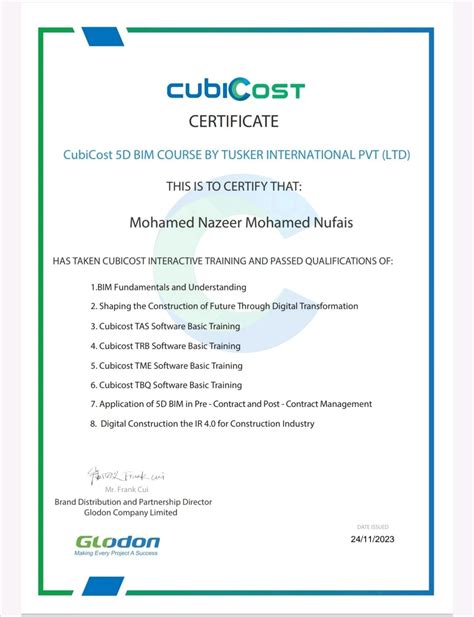 Mohamed Nufais Benghons On Linkedin Cubicost5d Bim Trainingcompletion Gratitude
