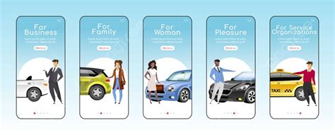 Mobile App Template For Cars With Character Walkthrough Vector Transport Cartoon Form Png And