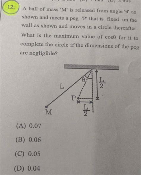 A Ball Of Mass M Is Released From Angle Heta As Shown And Meets A Peg