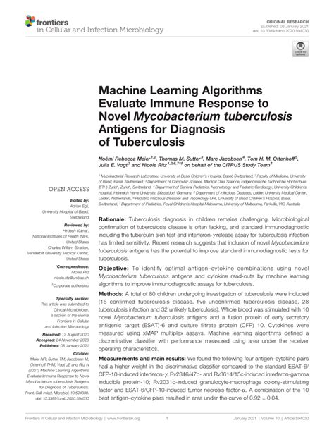 Pdf Machine Learning Algorithms Evaluate Immune Response To Novel Mycobacterium Tuberculosis