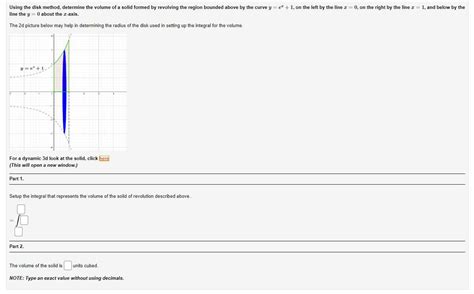 Solved Using The Disk Method Determine The Volume Of A Chegg Com