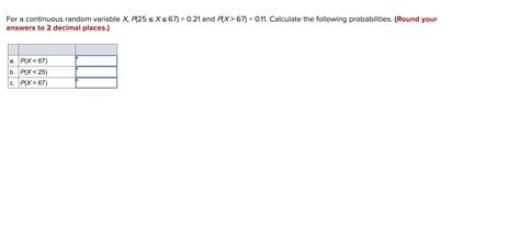 solved for a continuous random variable x p 25≤x≤67 0 21
