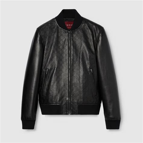 Embossed Gg Leather Bomber Jacket In Black Gucci® Uk