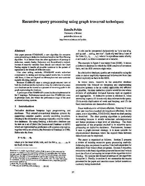Pdf Recursive Query Processing Using Graph Traversal Techniques
