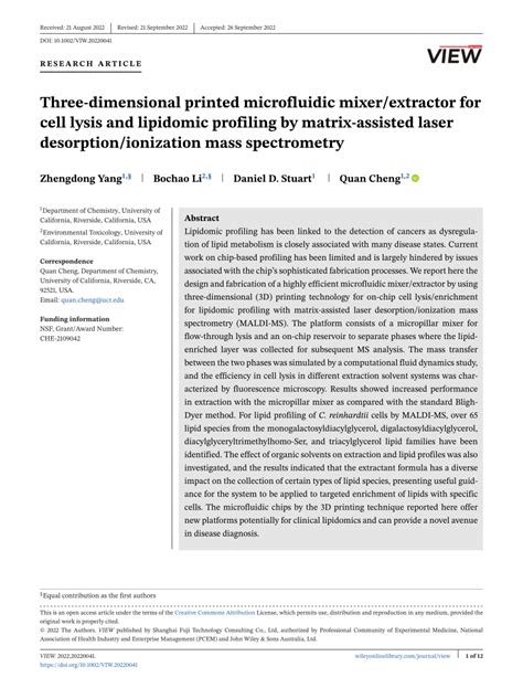 Pdf Three‐dimensional Printed Microfluidic Mixer Extractor For Cell Lysis And Lipidomic