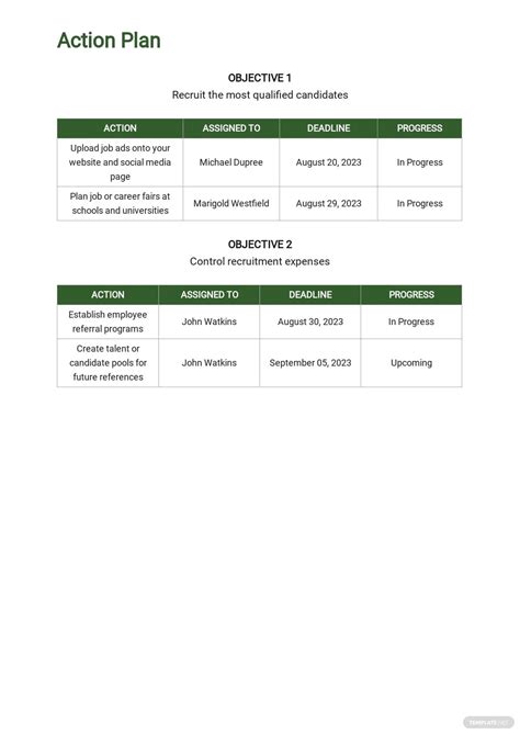 Recruitment Action Plan Template