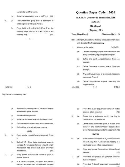 Ma Msc 2 Sem Maths Topology 2 5636 2018 Msc Pdf Compact Space