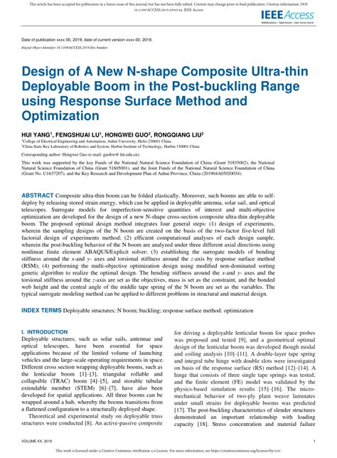 Pdf Design Of A New N Shape Composite Ultra Thin Deployable Boom In The Post Buckling Range