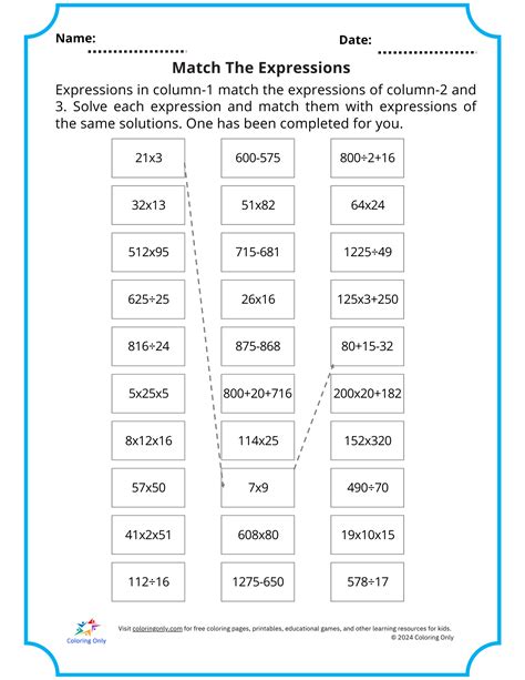 Match The Expressions Free Printable Worksheet
