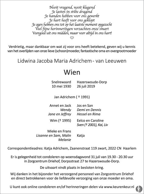Lidwina Jacoba Maria Wien Adrichem Van Leeuwen 26 07 2019