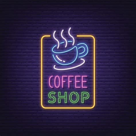 커피 숍 네온 간판 프리미엄 벡터