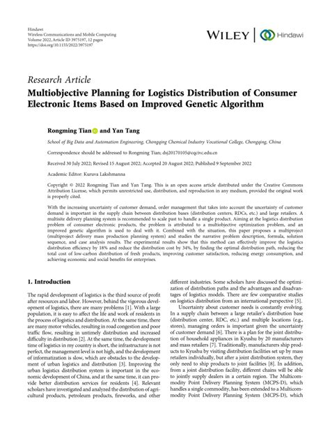 Pdf Multiobjective Planning For Logistics Distribution Of Consumer